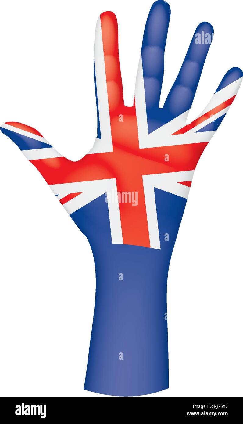 United Kingdom flag and hand on white background. Vector illustration ...