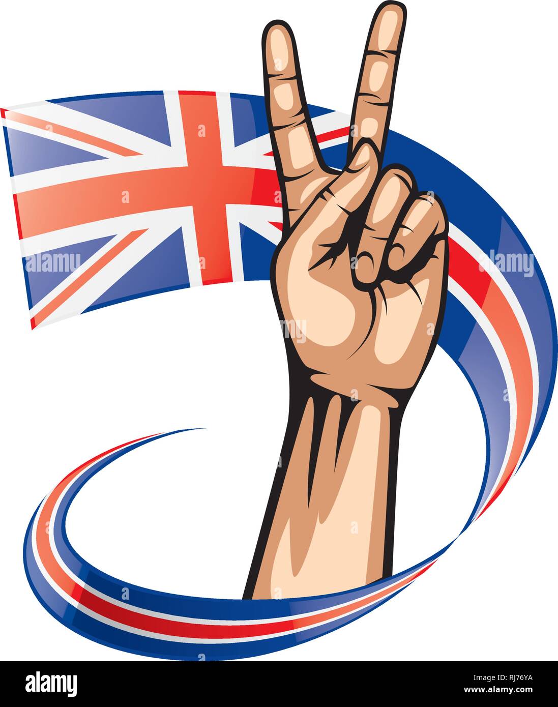 United Kingdom flag and hand on white background. Vector illustration ...