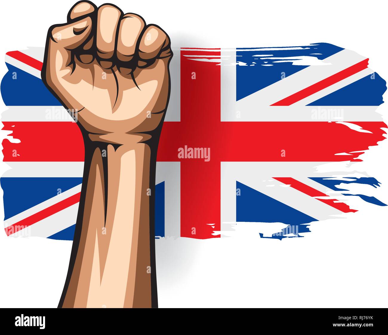 United Kingdom flag and hand on white background. Vector illustration ...