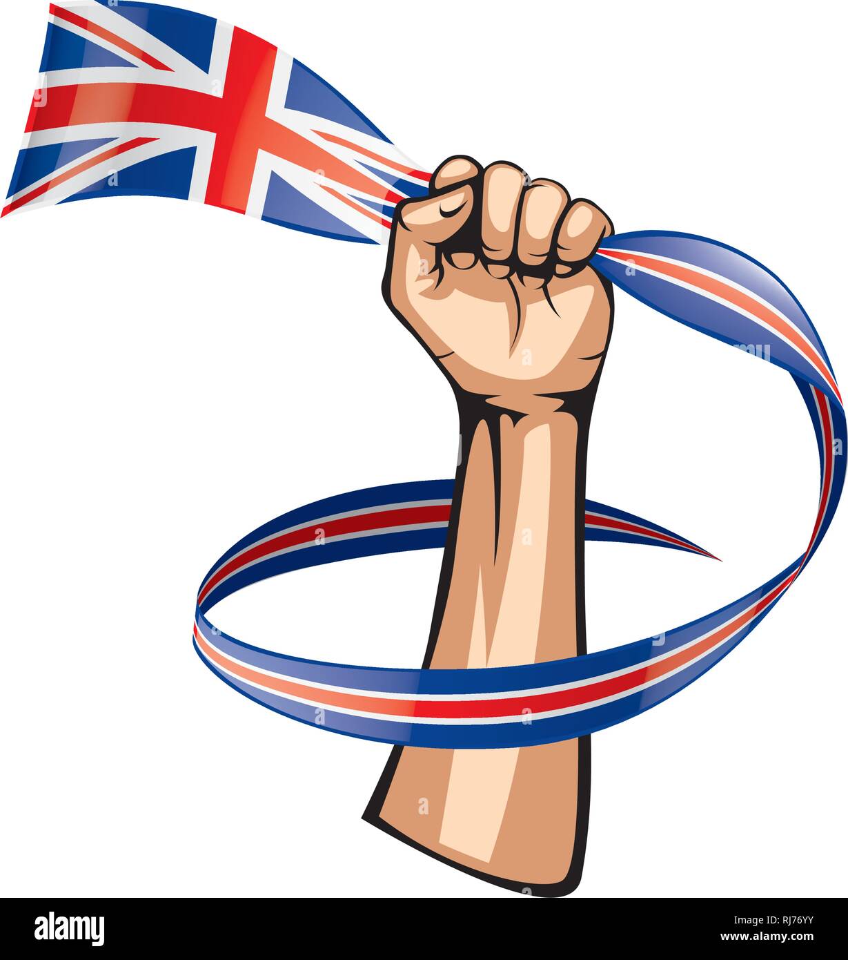 United Kingdom flag and hand on white background. Vector illustration ...