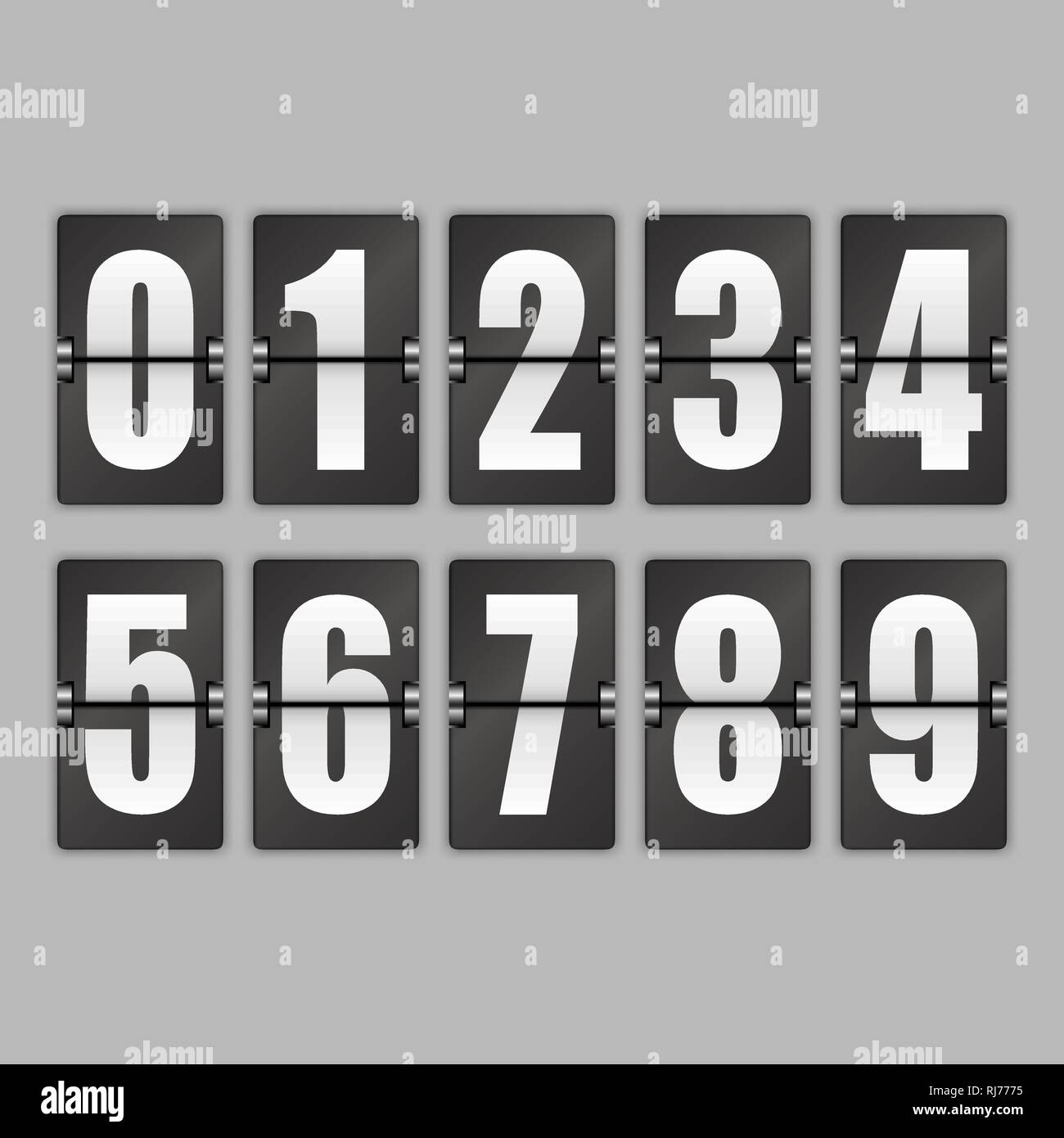 White numbers on a black background. Set with shadows on a gray ...