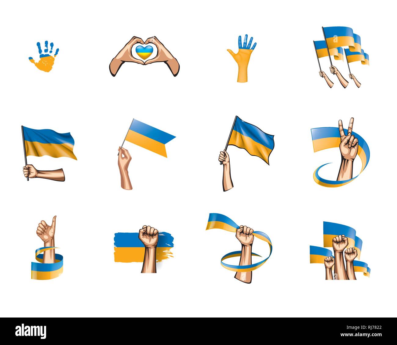 Ukraine flag and hand on white background. Vector illustration Stock ...
