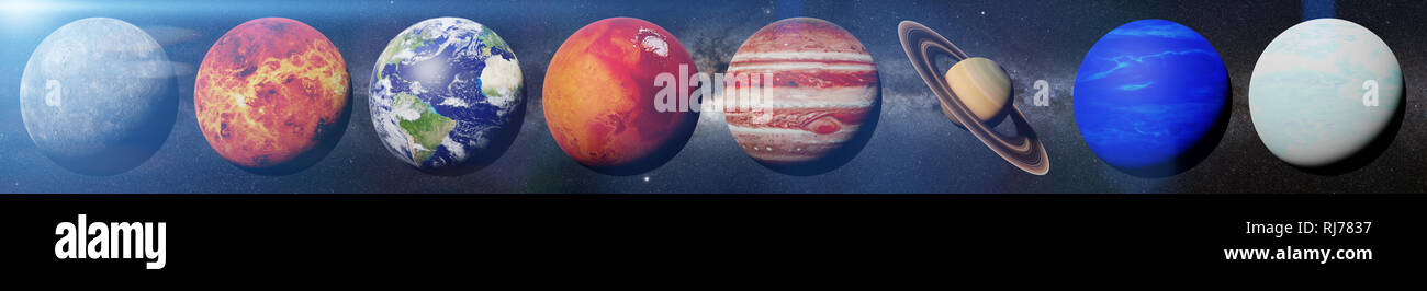 the planets of the solar system in front of the Milky Way galaxy(3d ...