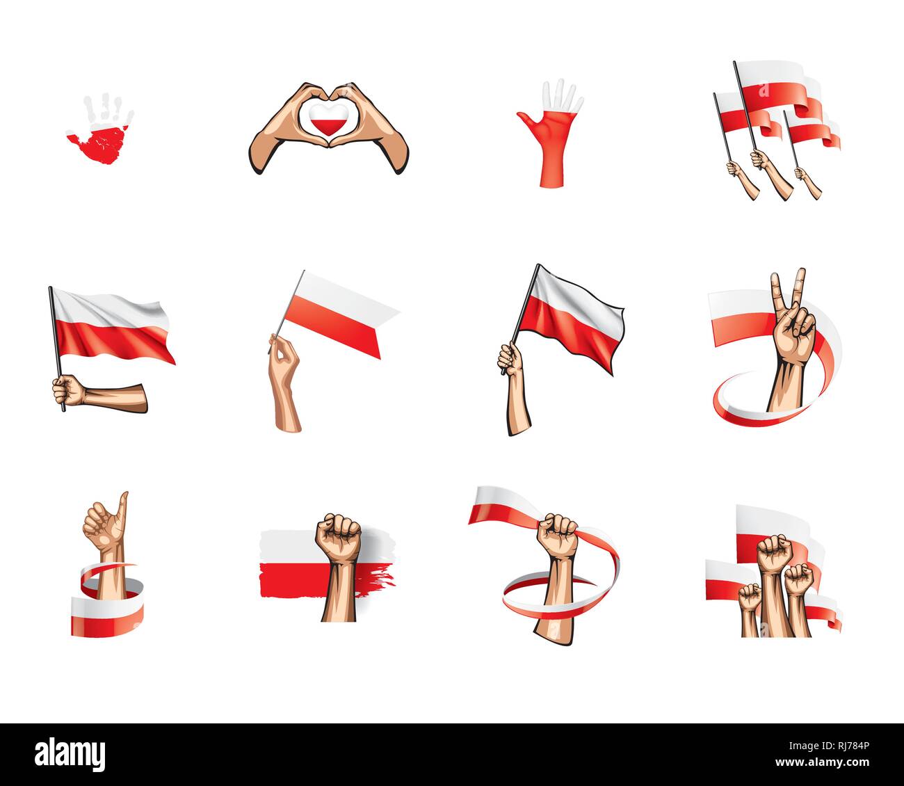 Poland flag and hand on white background. Vector illustration Stock ...