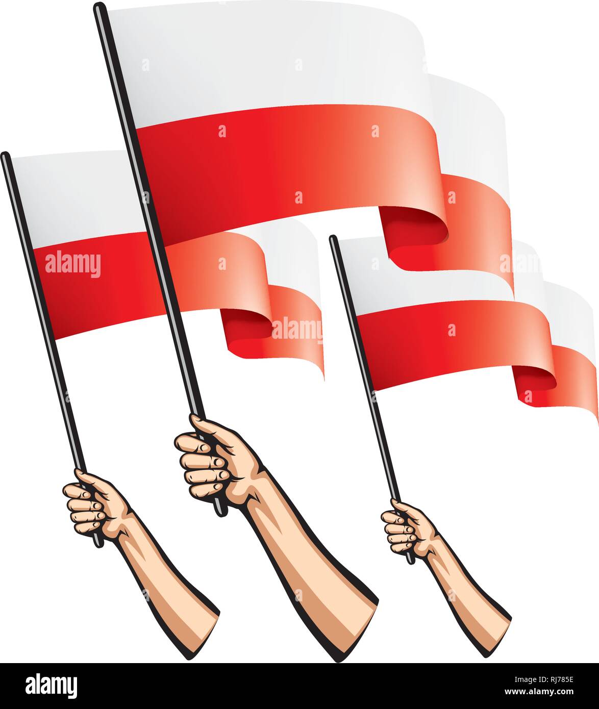 Poland flag and hand on white background. Vector illustration Stock ...