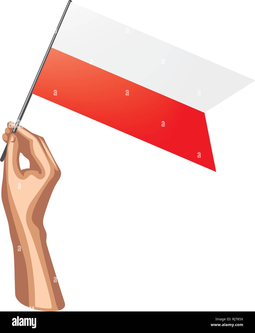 Poland flag and hand on white background. Vector illustration Stock ...