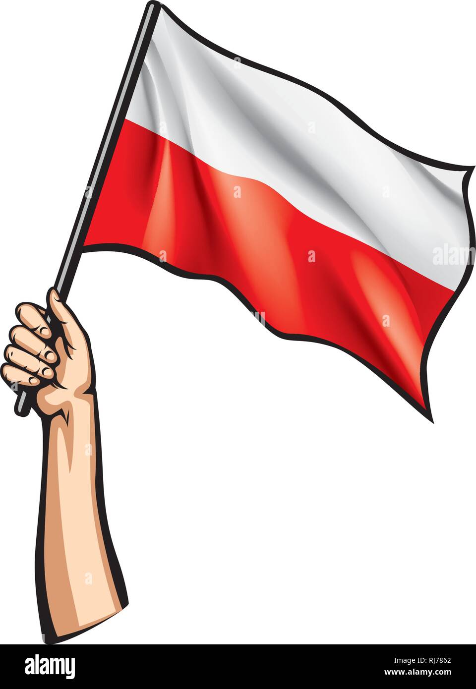 Poland flag and hand on white background. Vector illustration Stock ...