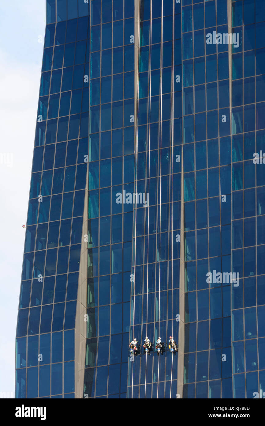 rappelling window cleaner, skyscraper DC Tower 1, Wien, Vienna, 22 ...