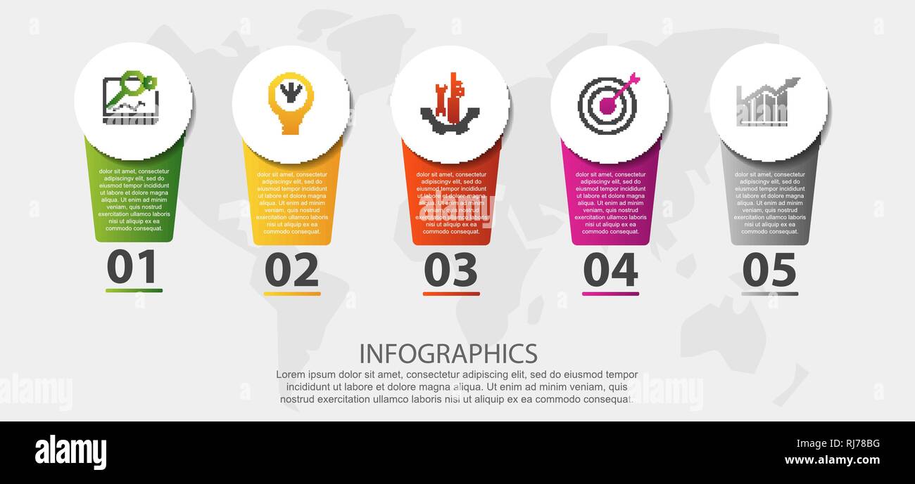 Modern vector illustration 3D. Infographic circles template with five ...