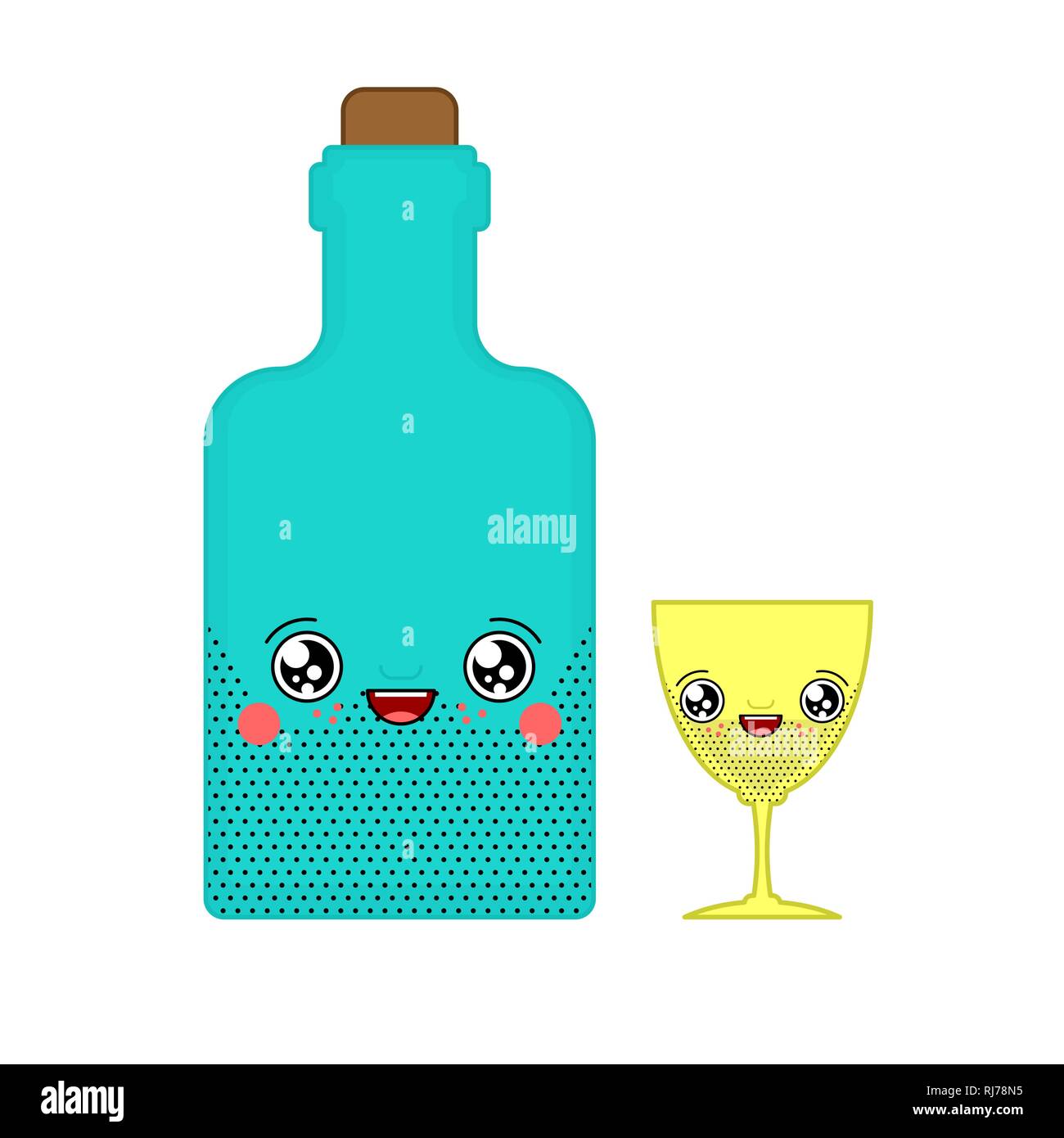 Alcohol and glass kawaii Cute cartoon. Funny Bottle. Sweet Drink vector ...
