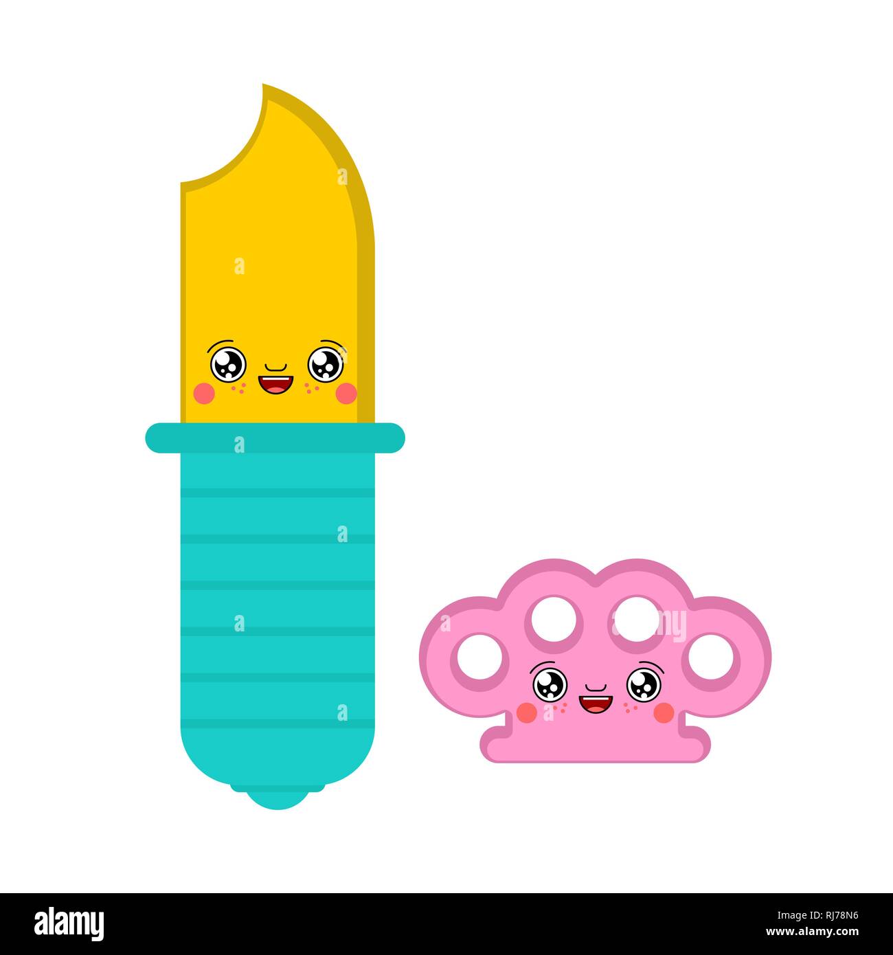 kawaii Knife and brass knuckles. Cute cartoon knuckle-duster. knuckle ...