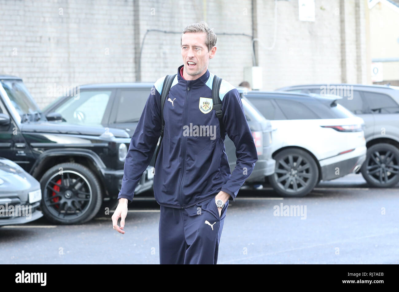 Burnley's Peter Crouch arrives at the stadium prior to the match Stock ...