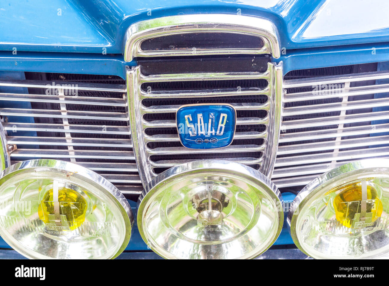 Saab 95 classic swedish car, veteran car, front mask with lights Stock ...
