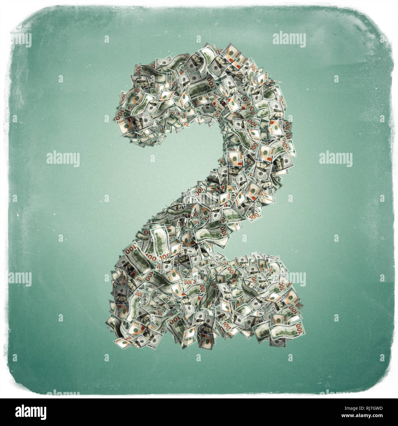 The Number 2 made from new 100 Dollar bills - 3D Rendering Stock Photo ...