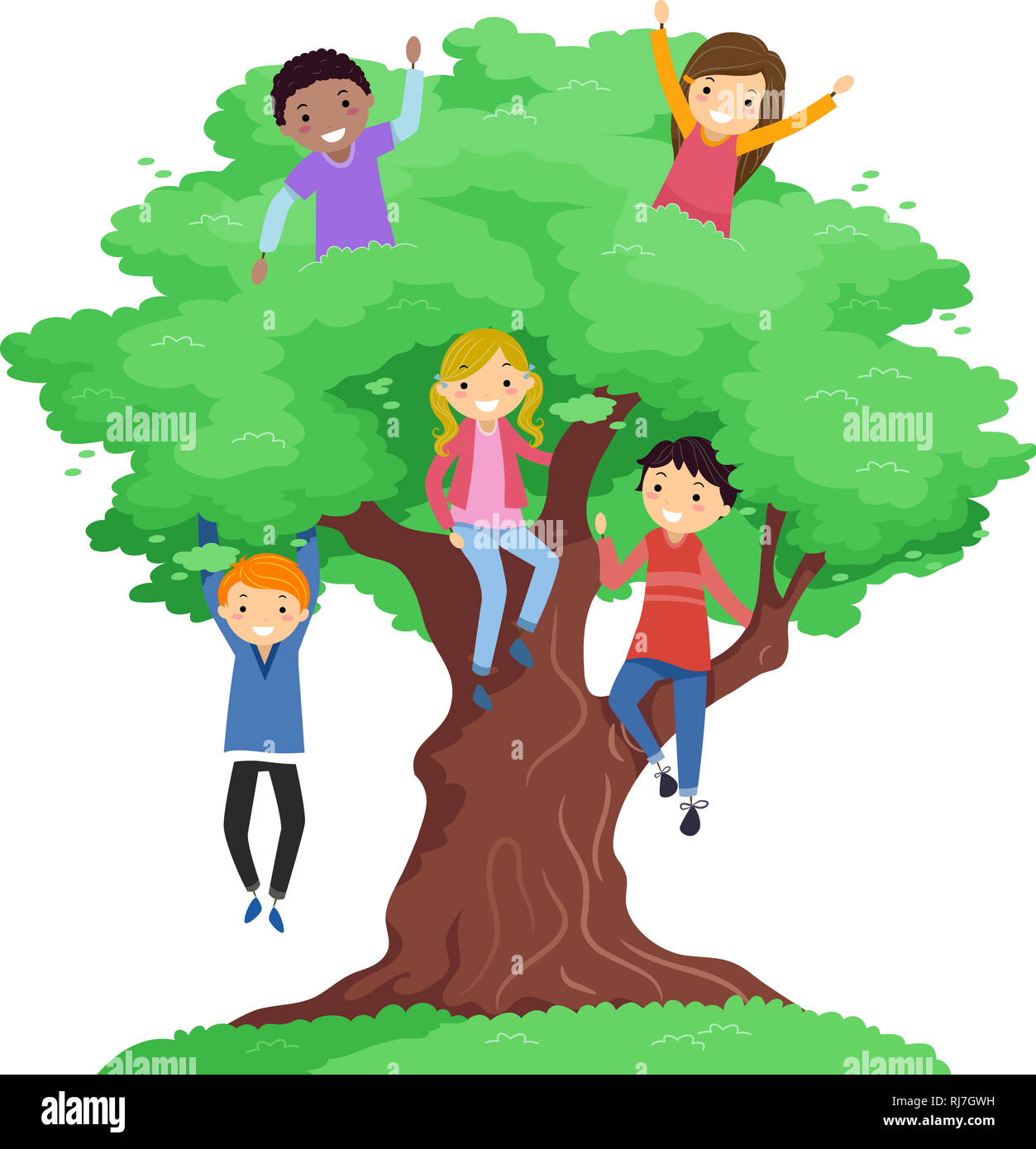Illustration of Stickman Teenage Girls and Guys Hanging Out On a Tree ...