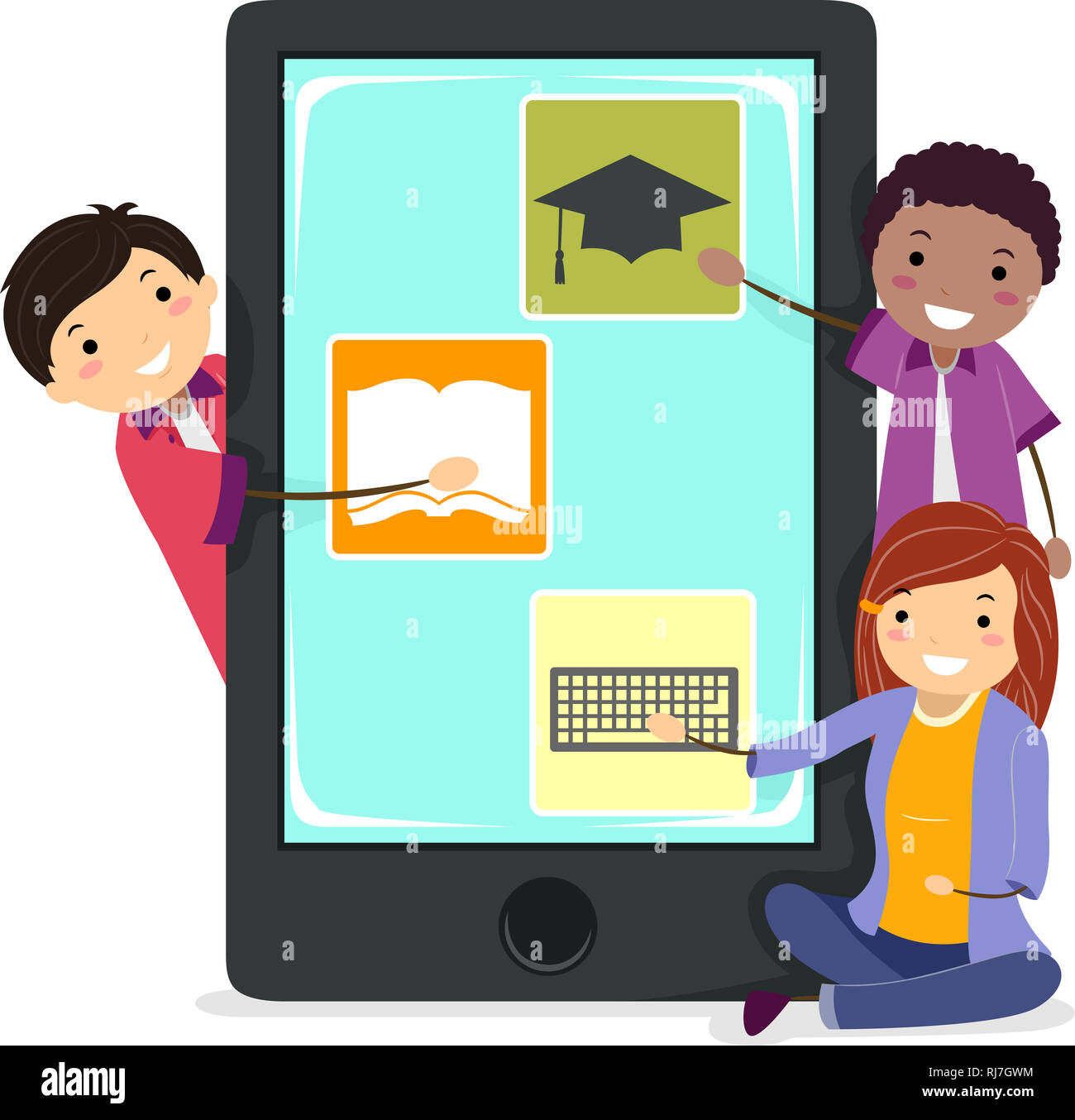 Illustration of Teenagers Showing a Mobile Phone with Different App ...