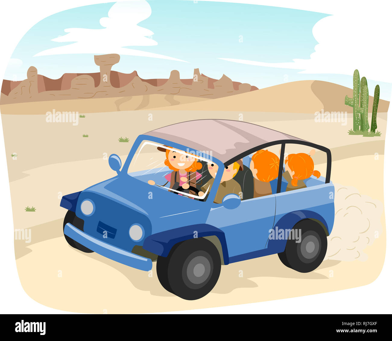 Illustration of a Stickman Family Riding and Exploring the Desert Stock ...