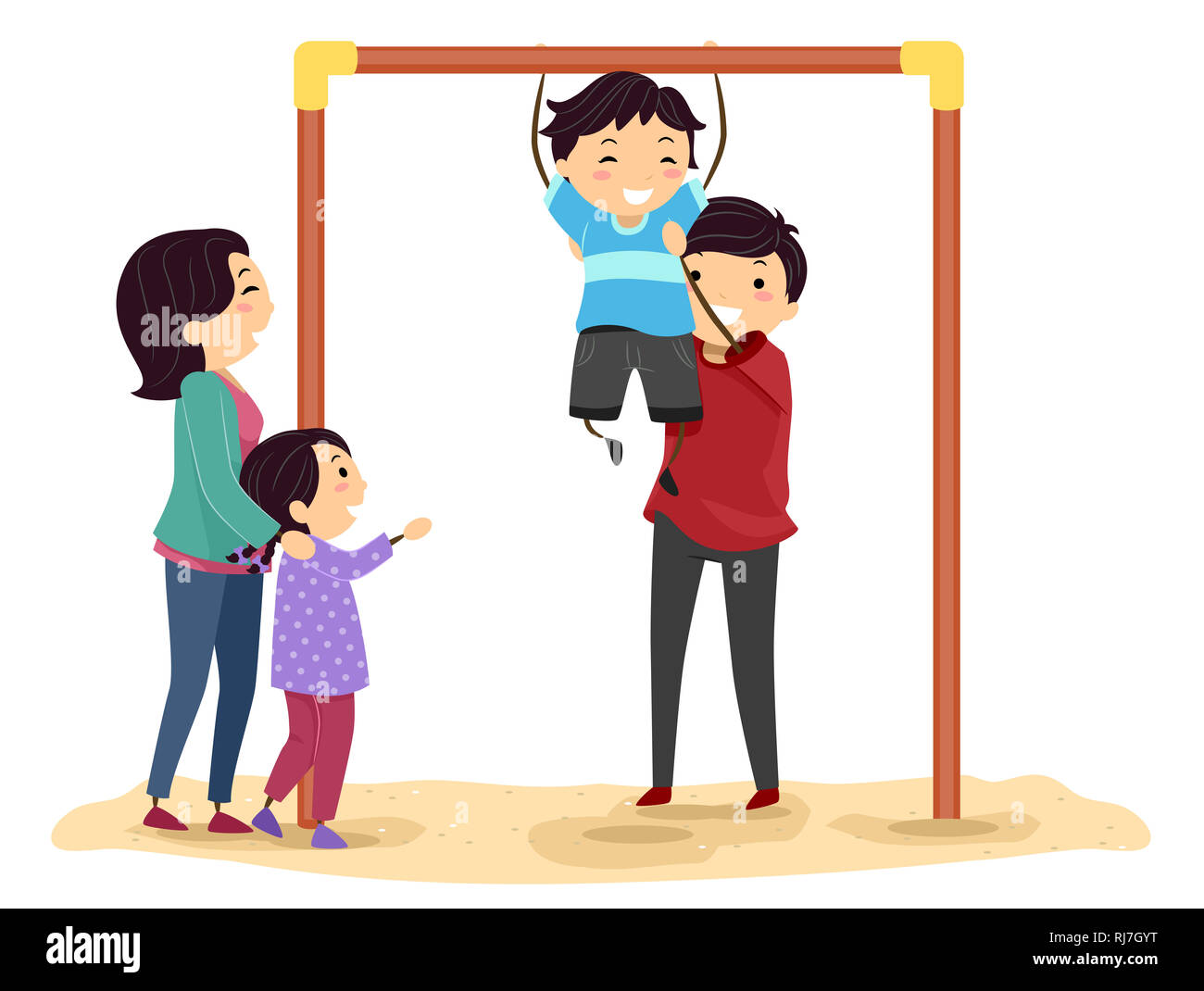 Illustration of Stickman Family Playing with Horizontal Bar in the Park ...