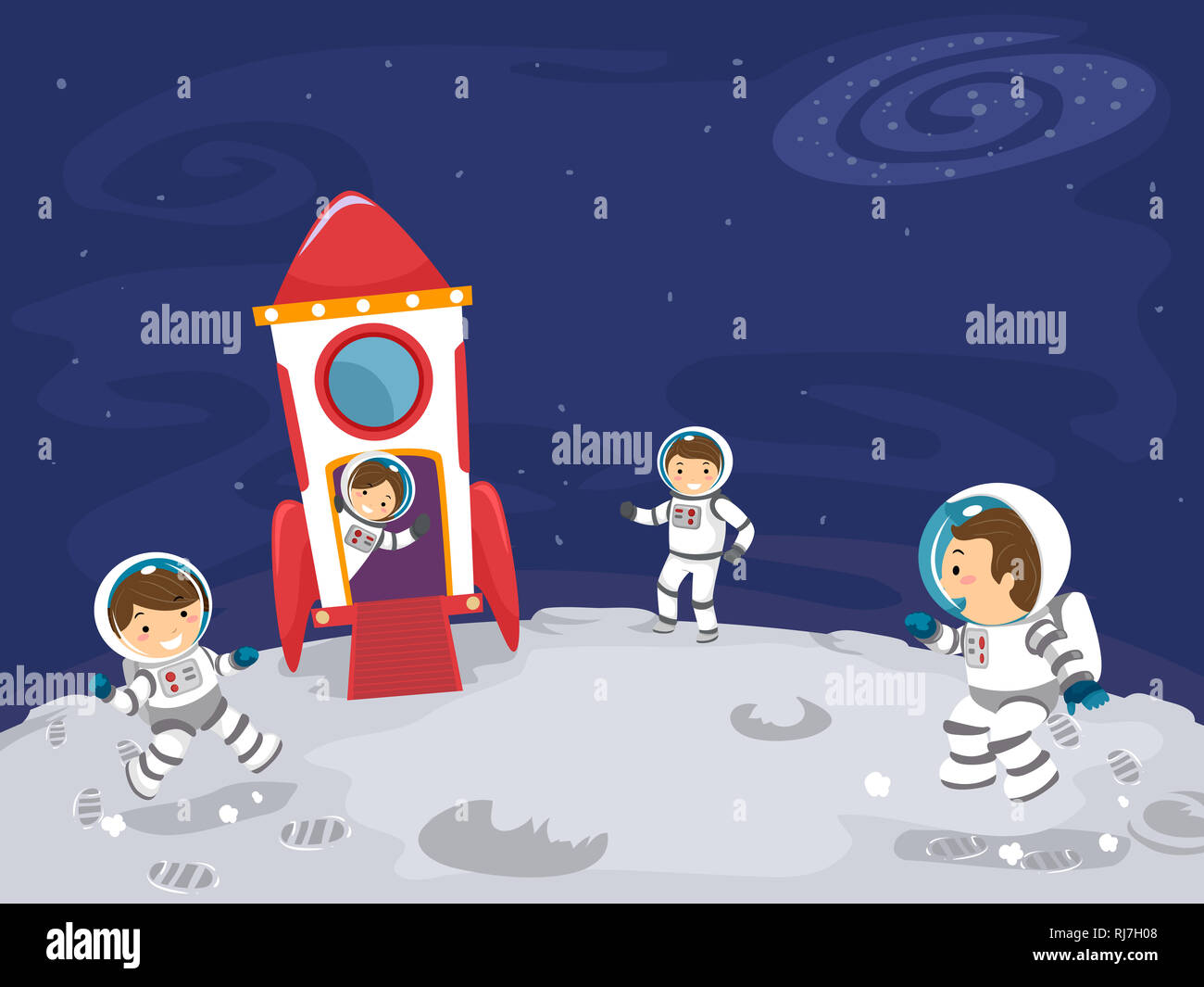 Illustration of Stickman Family with Rocket Ship Playing in Outer Space ...