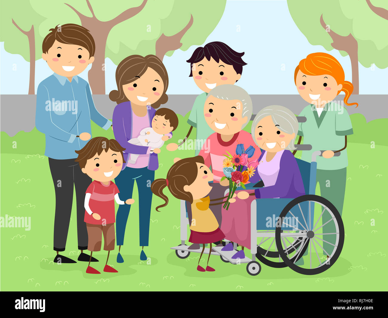 Illustration of Stickman Family Visiting Grandparents at a Home for the ...