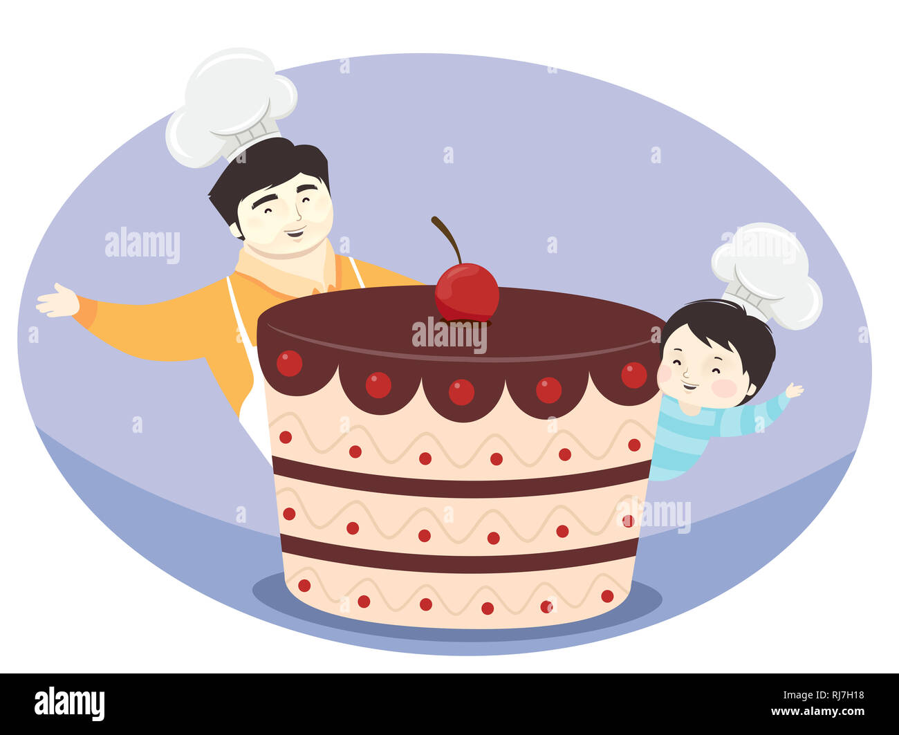 Illustration of a Kid Boy with His Father Wearing Baking Hats and ...