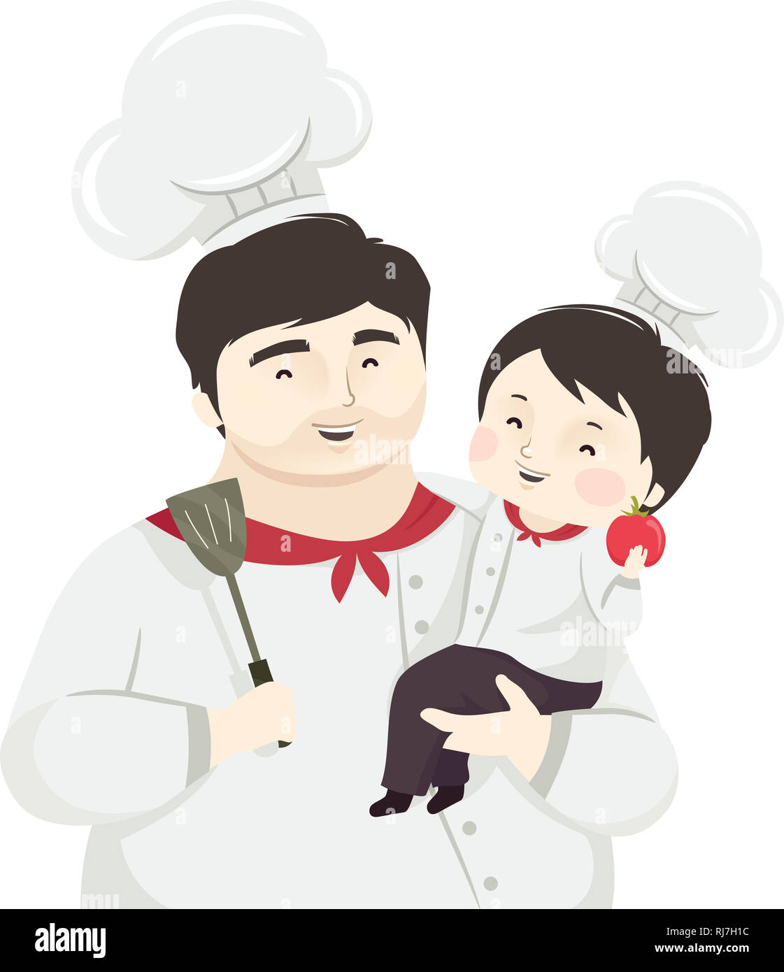 Illustration of a Kid Boy with Father Wearing Chef Uniform Holding a ...