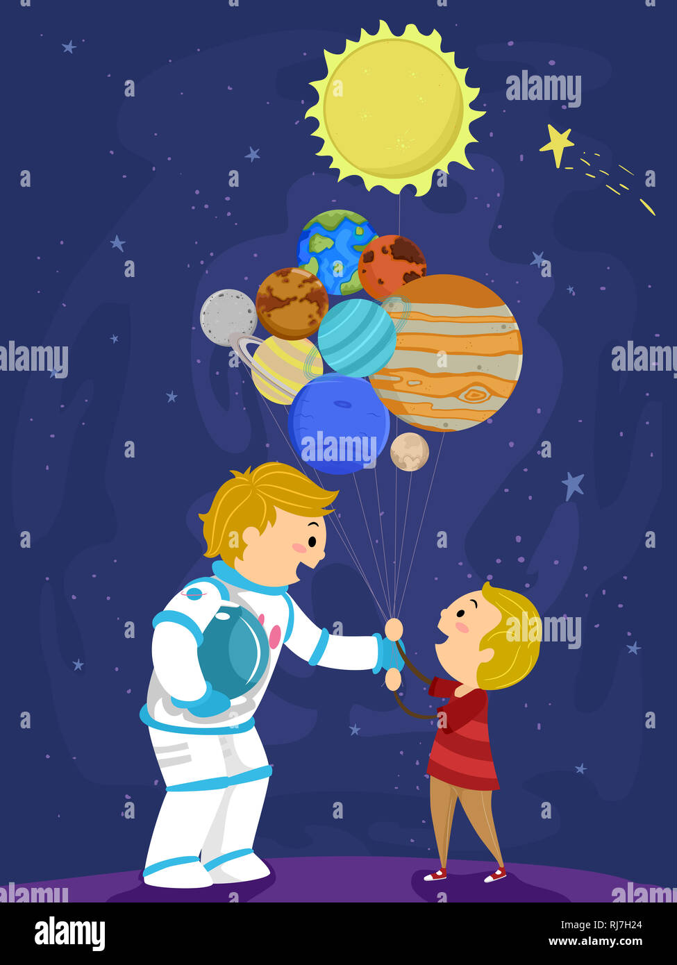 Illustration of a Stickman Father Astronaut Giving His Son Balloons ...