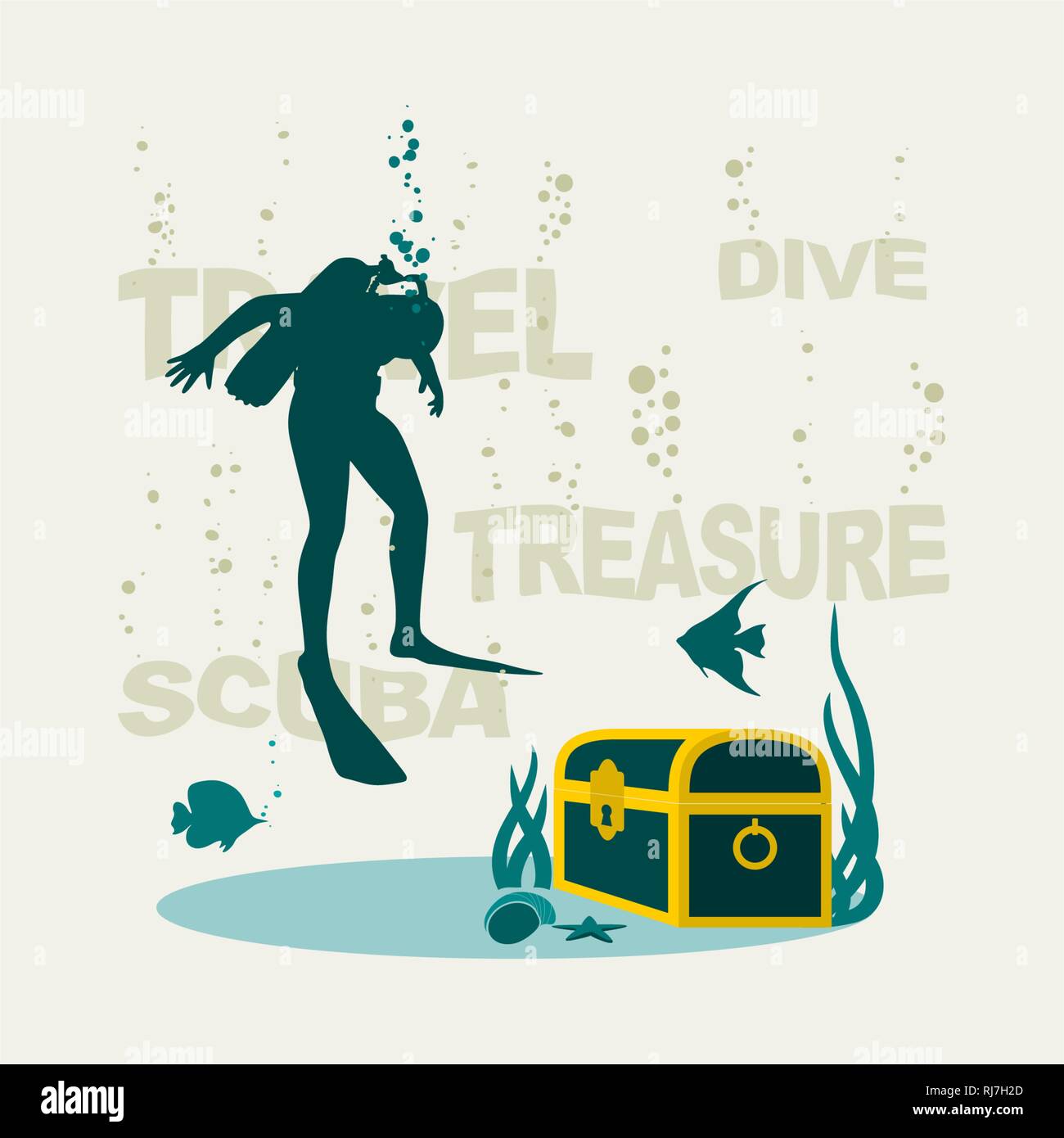 Underwater diving ancient treasure Stock Vector Images - Alamy
