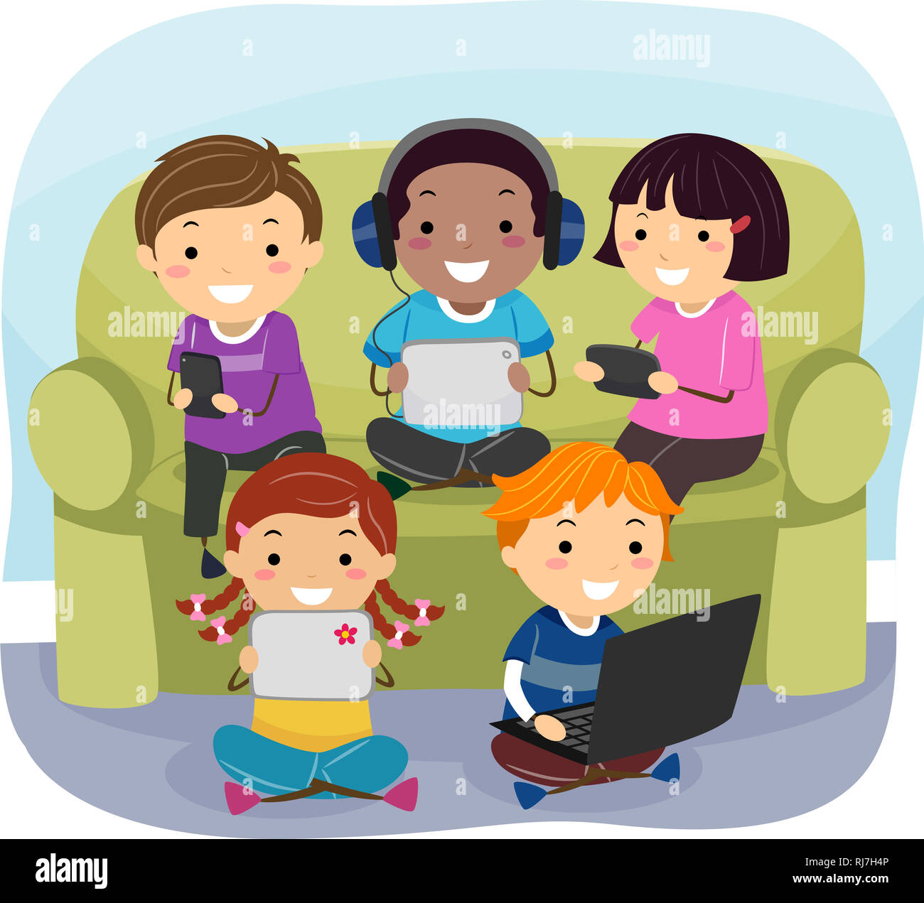 Illustration of Stickman Kids Gathering By the Couch Using Different ...