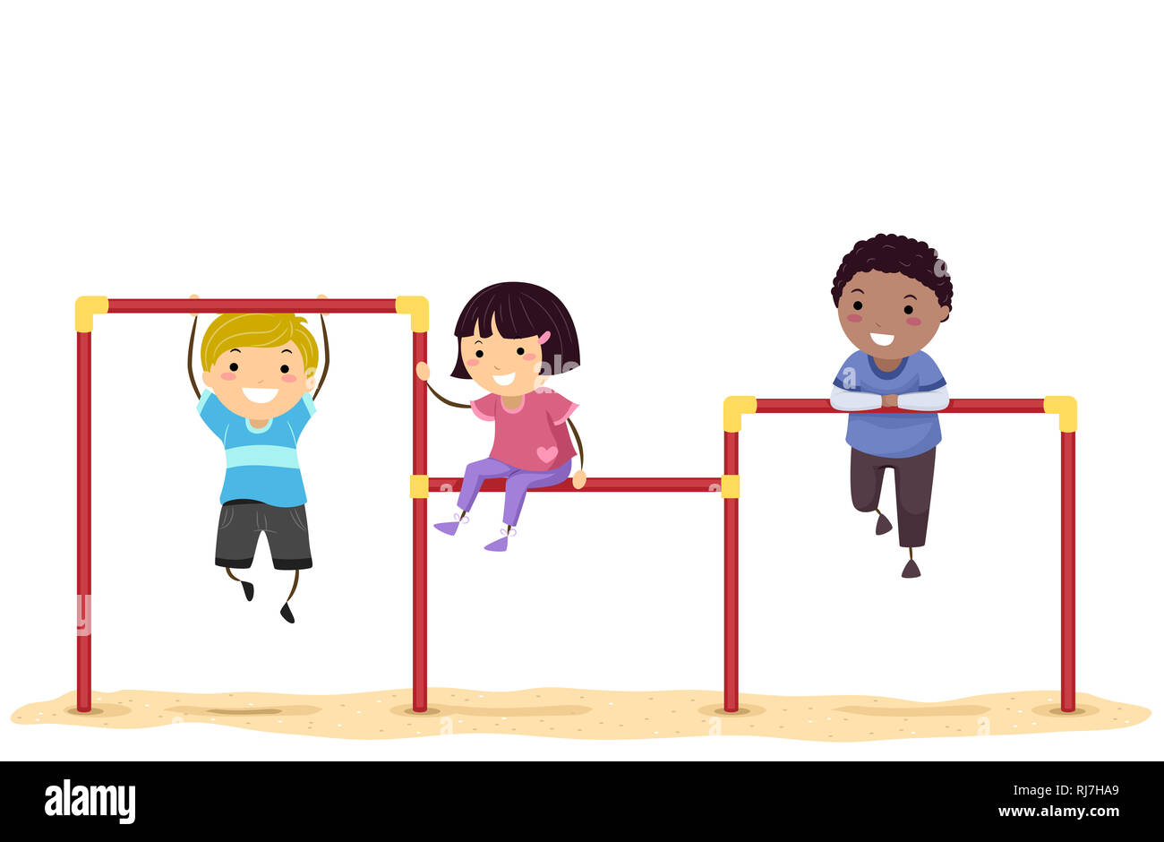 Illustration of Stickman Kids Playing on the Triple Horizontal Bar at ...