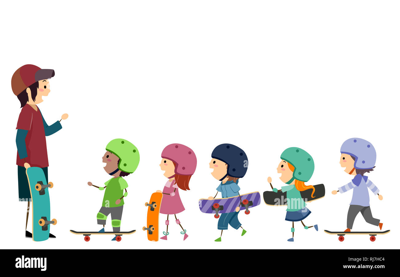 Illustration of Stickman Kids With Helmet, Protection Pads and ...