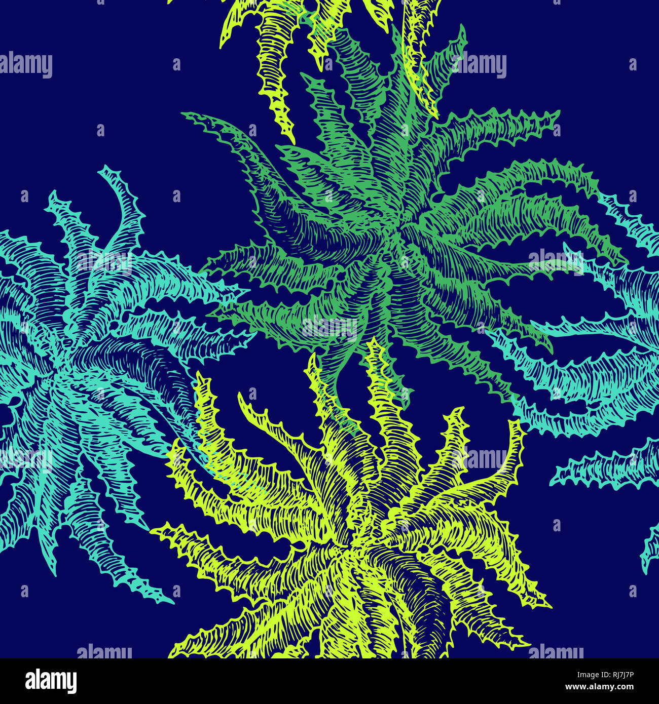 Aloe Vera plant, seamless pattern design, hand drawn doodle, sketch in ...