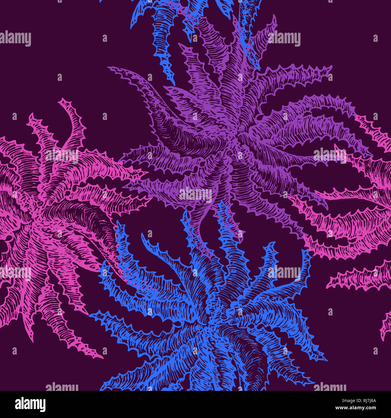 Aloe Vera plant, seamless pattern design, hand drawn doodle, sketch in ...