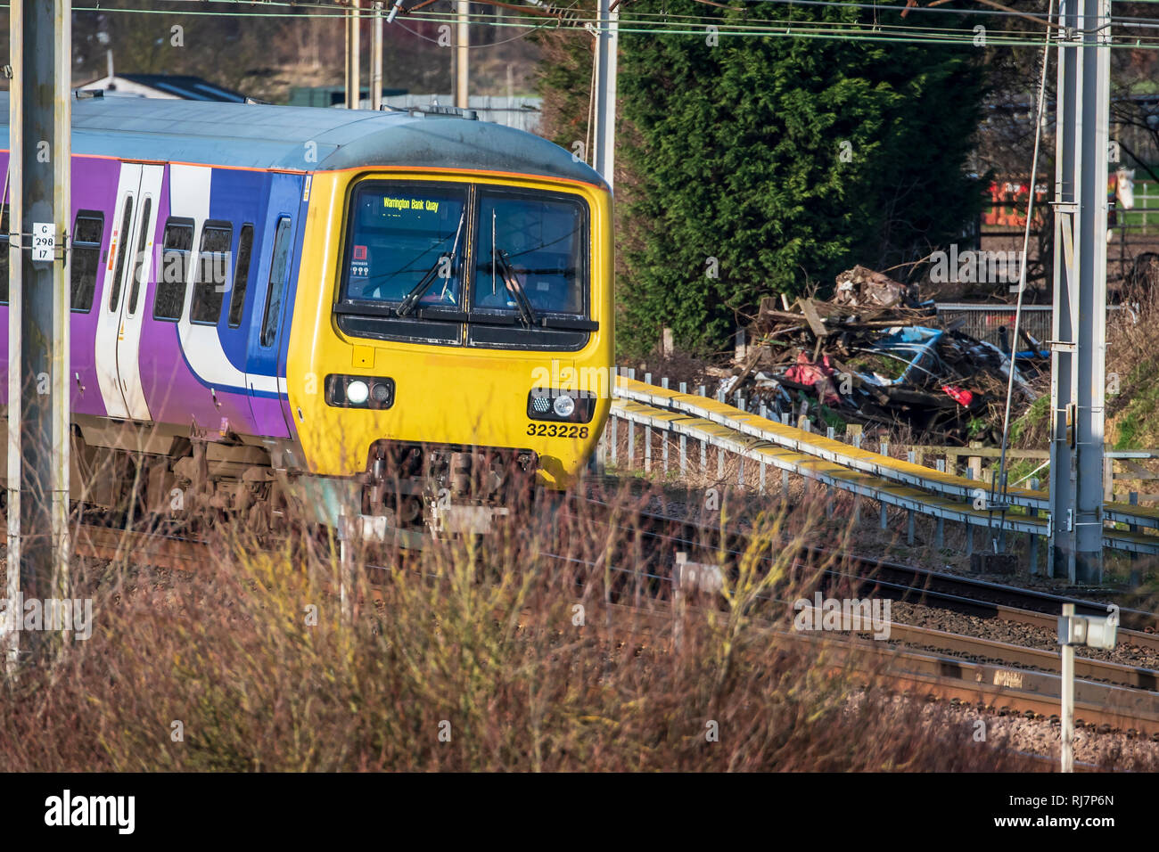 British Rail Class 323 electric multiple unit train. Seen at Winwick ...