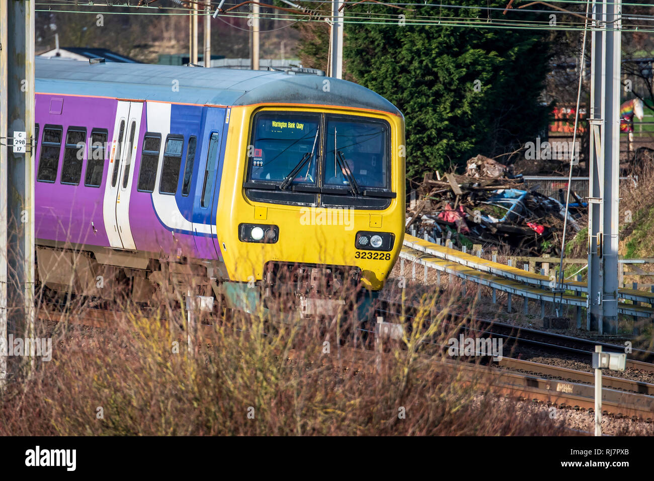British Rail Class 323 electric multiple unit train. Seen at Winwick ...