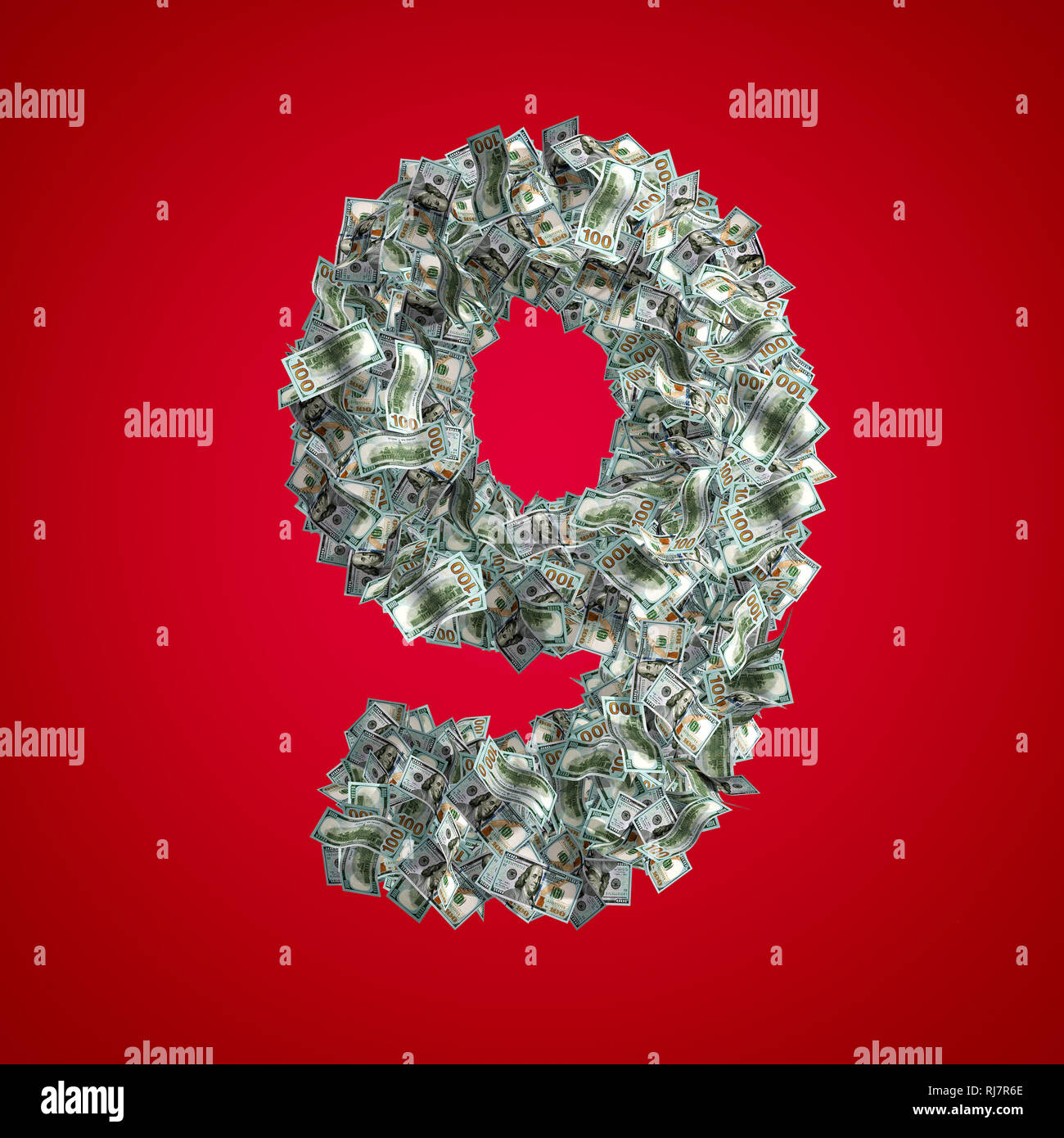 The Number 9 made from 100 Dollar banknotes Stock Photo - Alamy