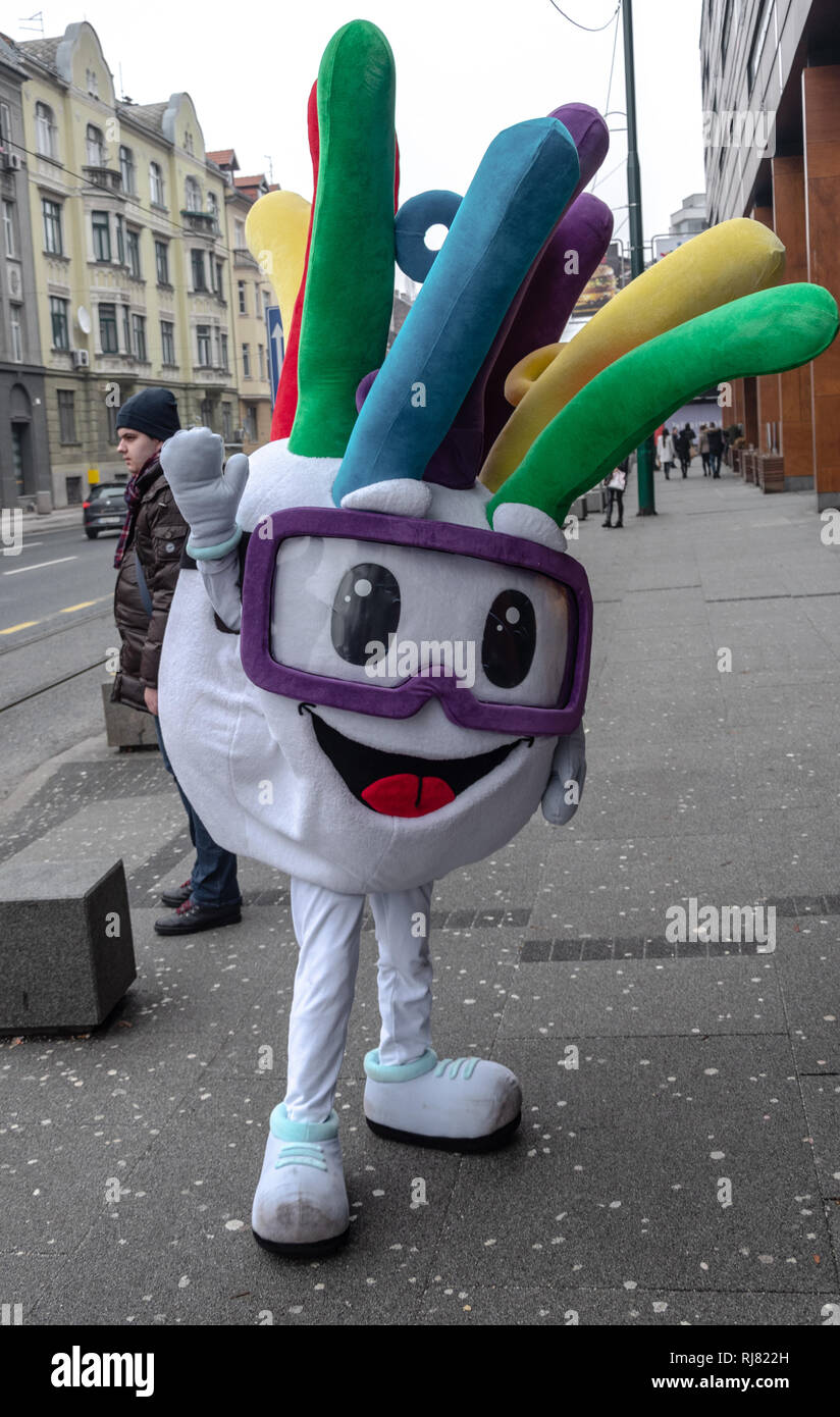 Sarajevo, Bosnia And Herzegovina. 5th February, 2019. Groodvy mascot of ...