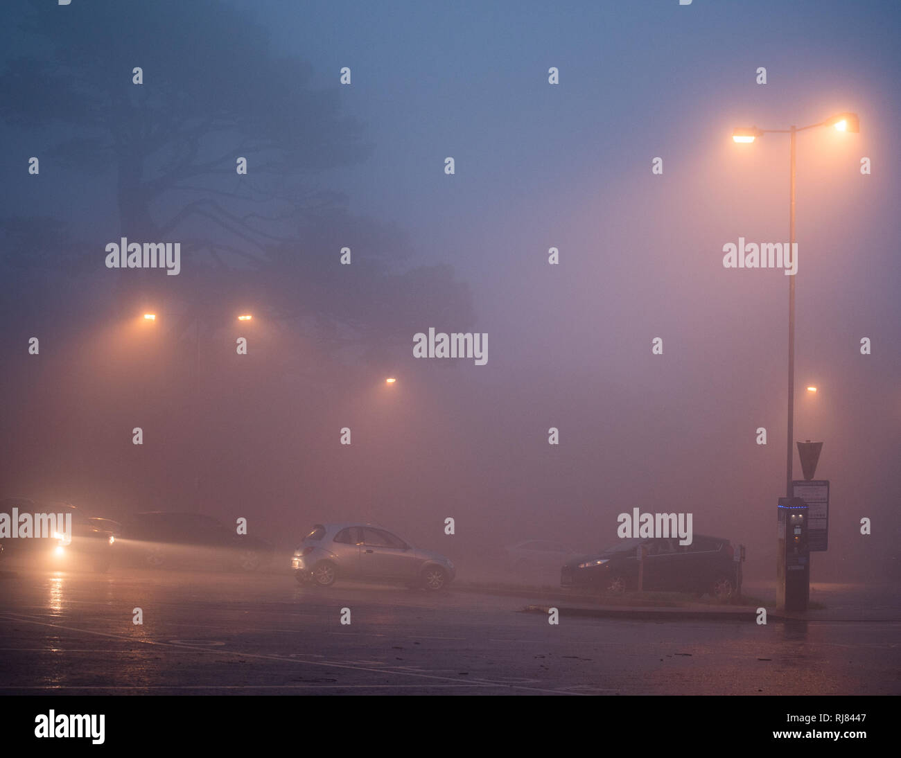 Lyme Regis, Dorset, UK. 5th February 2019. UK Weather: Thick fog rolls ...