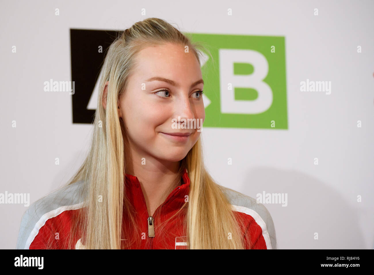 Riga, Latvia. 05th Feb, 2019. Patricija Spaka, team Latvia. Members of ...