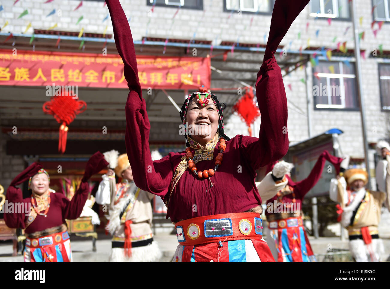 Beijing, China's Tibet Autonomous Region. 5th Feb, 2019. People dance ...