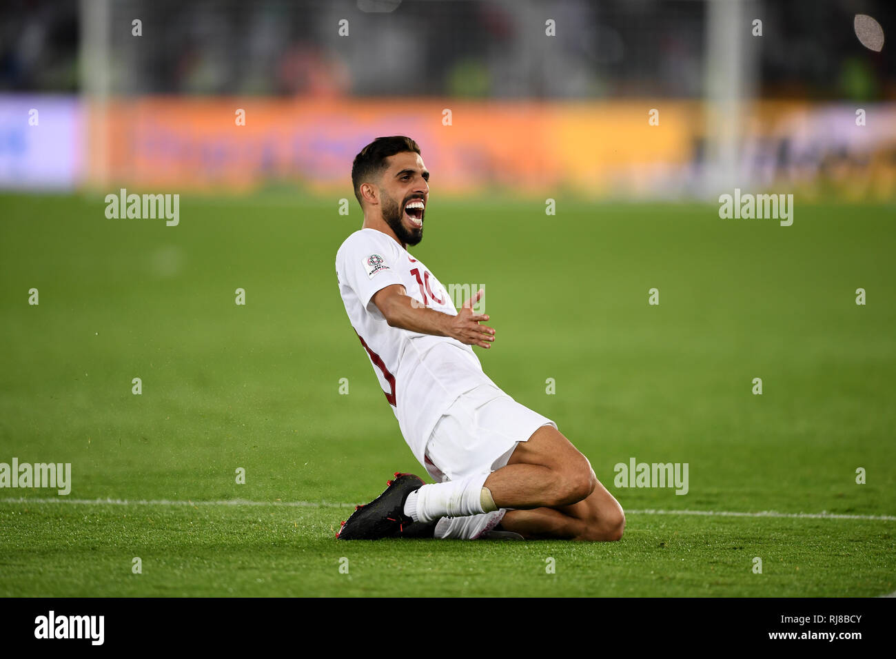 Hasan Al Heydos Football players of Qatar seen celebrating during the ...