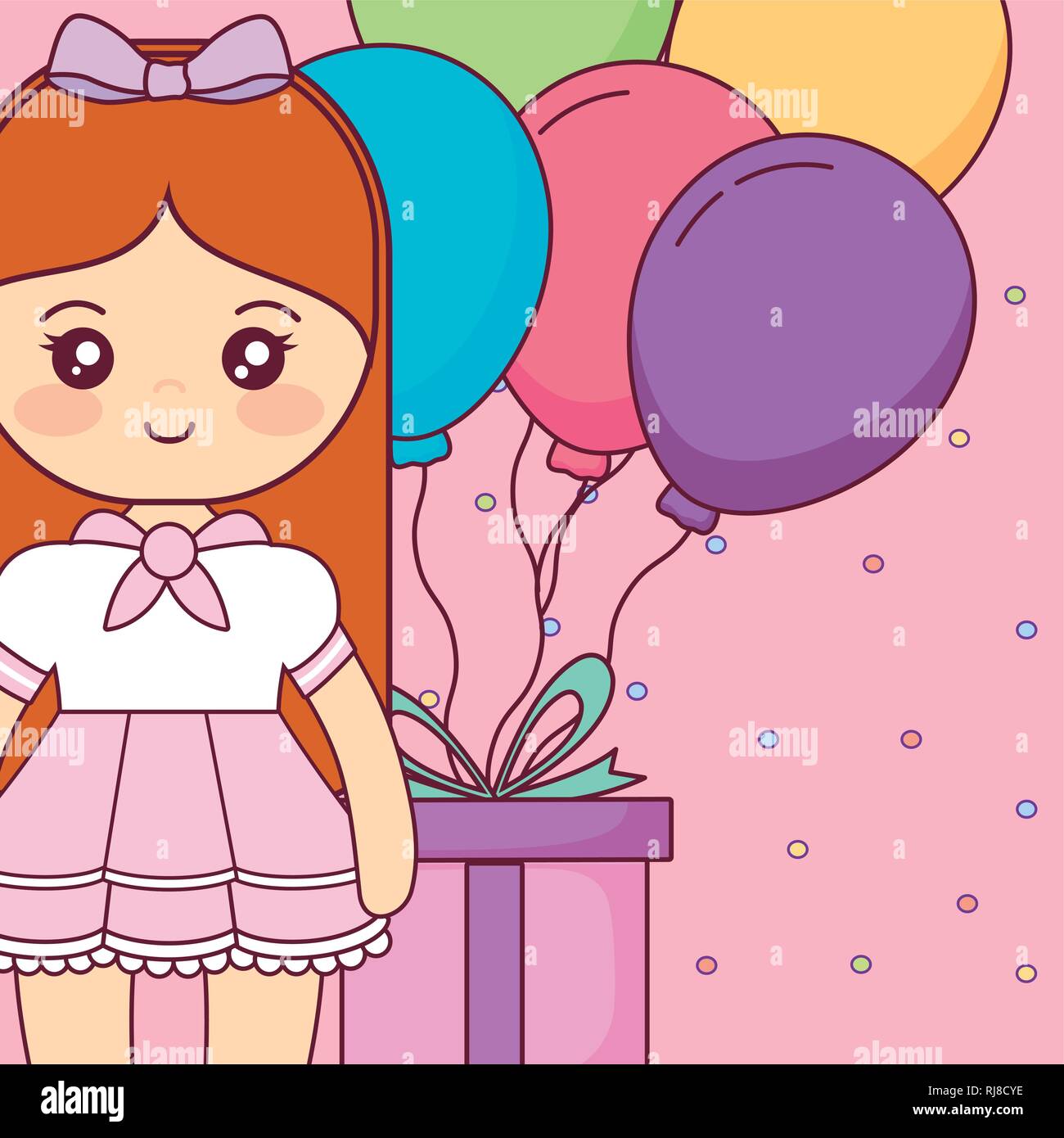 cute and little girl with balloons helium vector illustration design ...