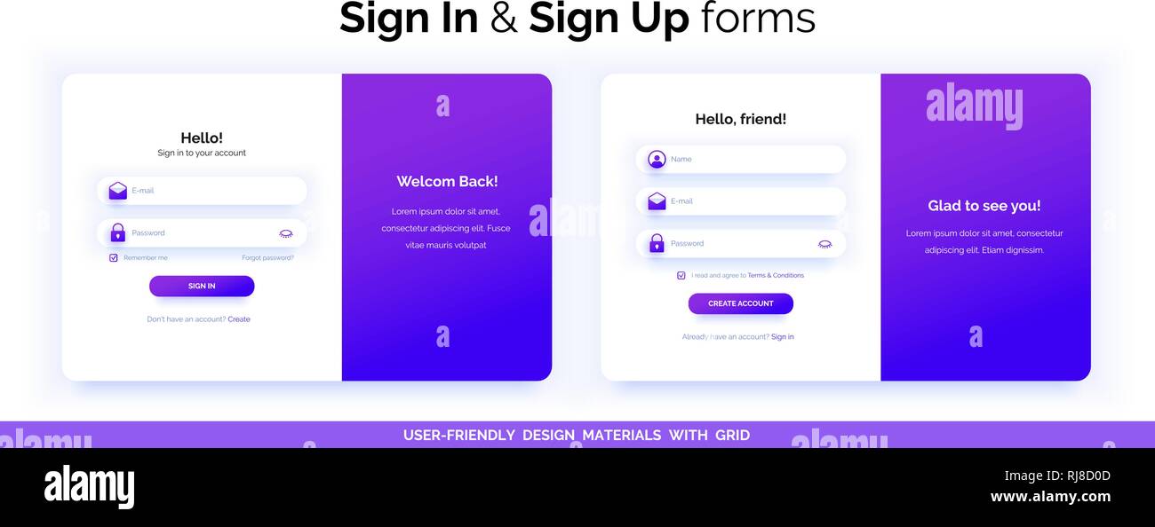 Set of Sign Up and Sign In forms. Purple gradient Stock Vector Image ...