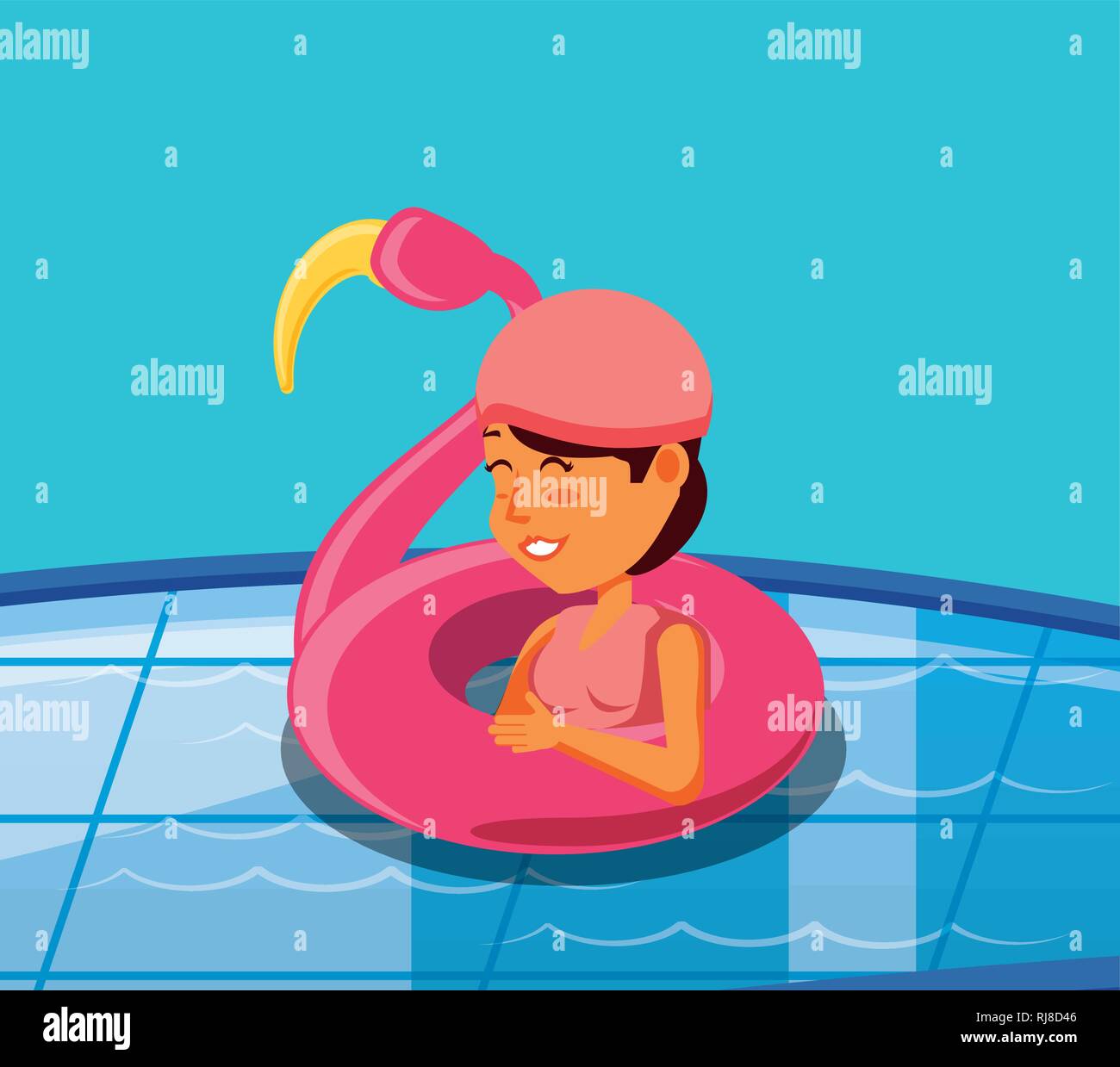 Woman floating pool Stock Vector Images - Alamy