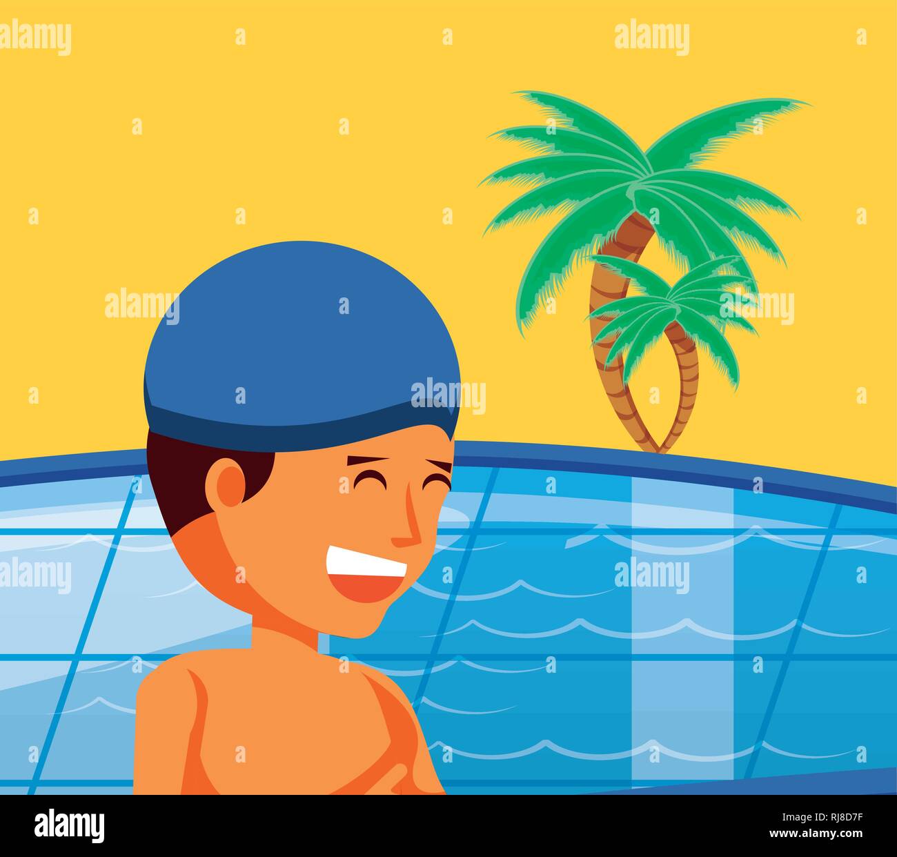 young man in pool luxury scene vector illustration design Stock Vector ...