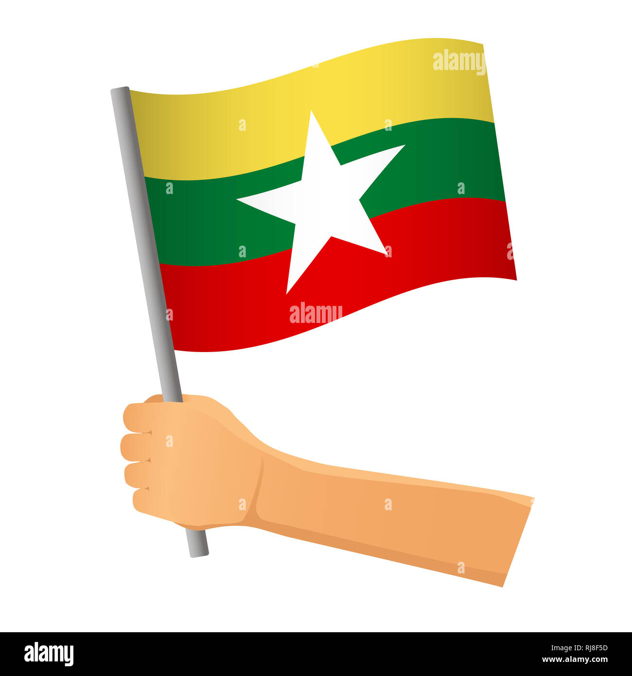 Burma flag in hand. Patriotic background. National flag of Burma ...