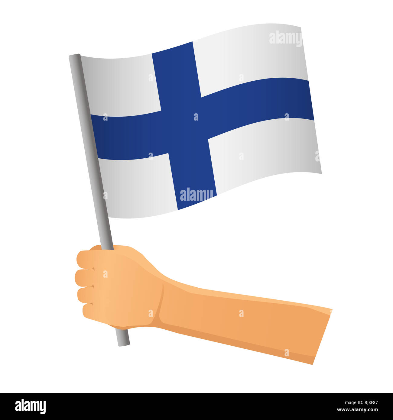 Finland flag in hand. Patriotic background. National flag of Finland ...