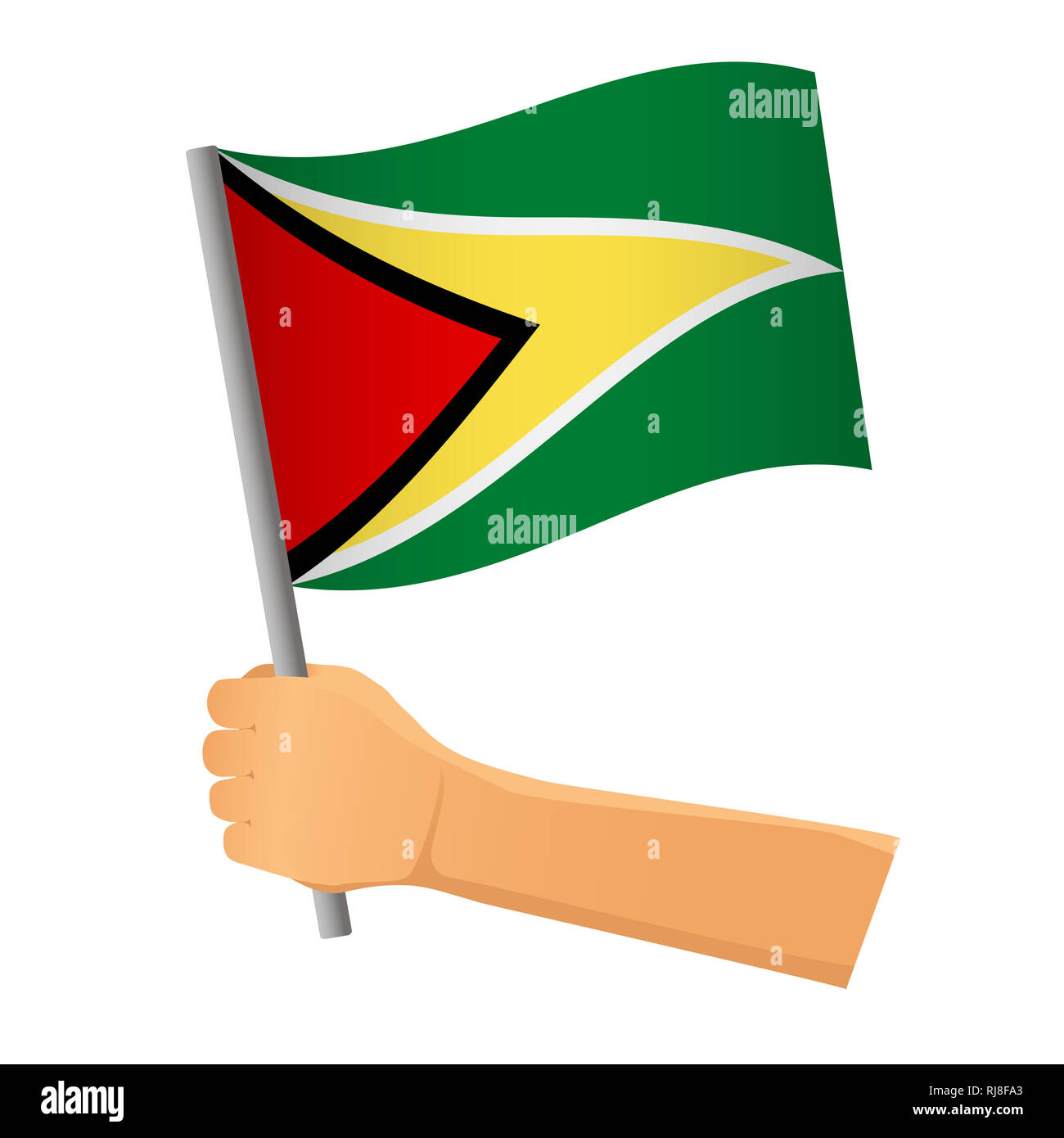 Guyana flag in hand. Patriotic background. National flag of Guyana ...