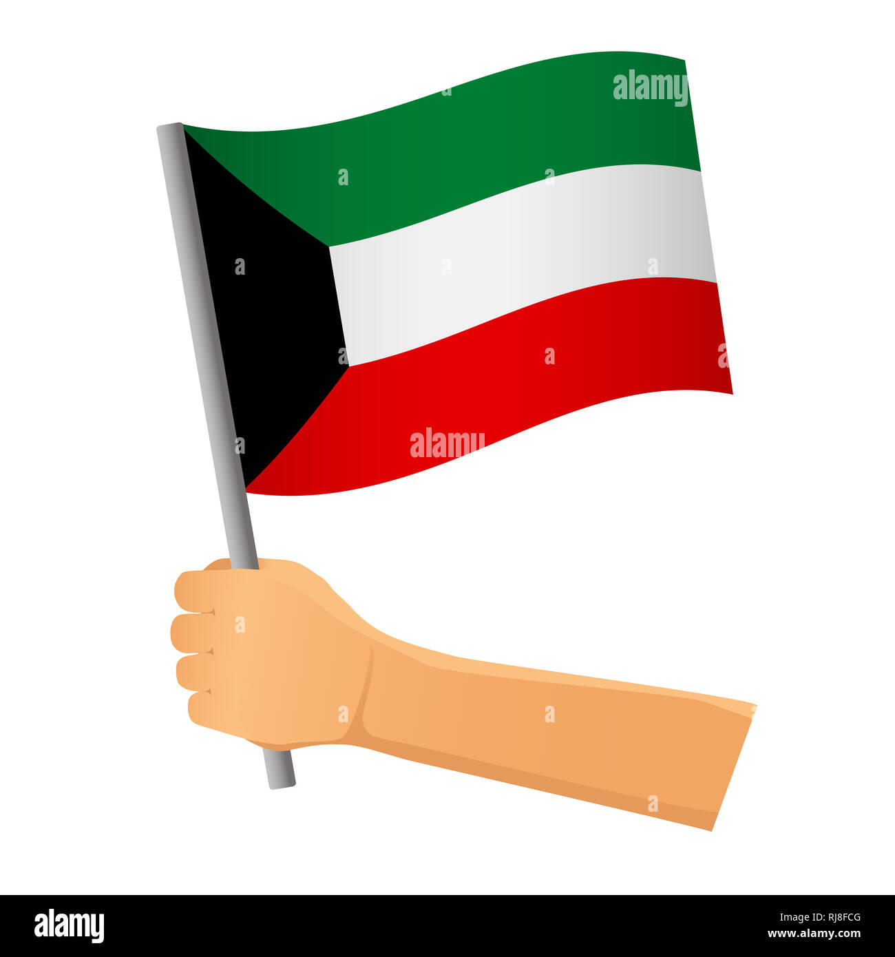 kuwait flag in hand. Patriotic background. National flag of Kuwait ...