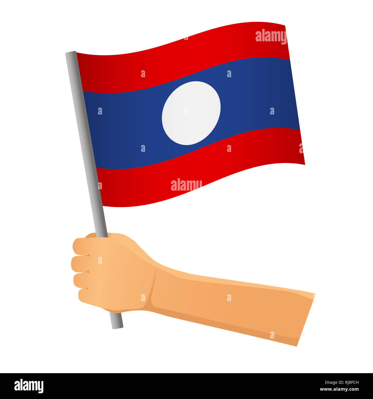 Laos flag in hand. Patriotic background. National flag of Laos ...